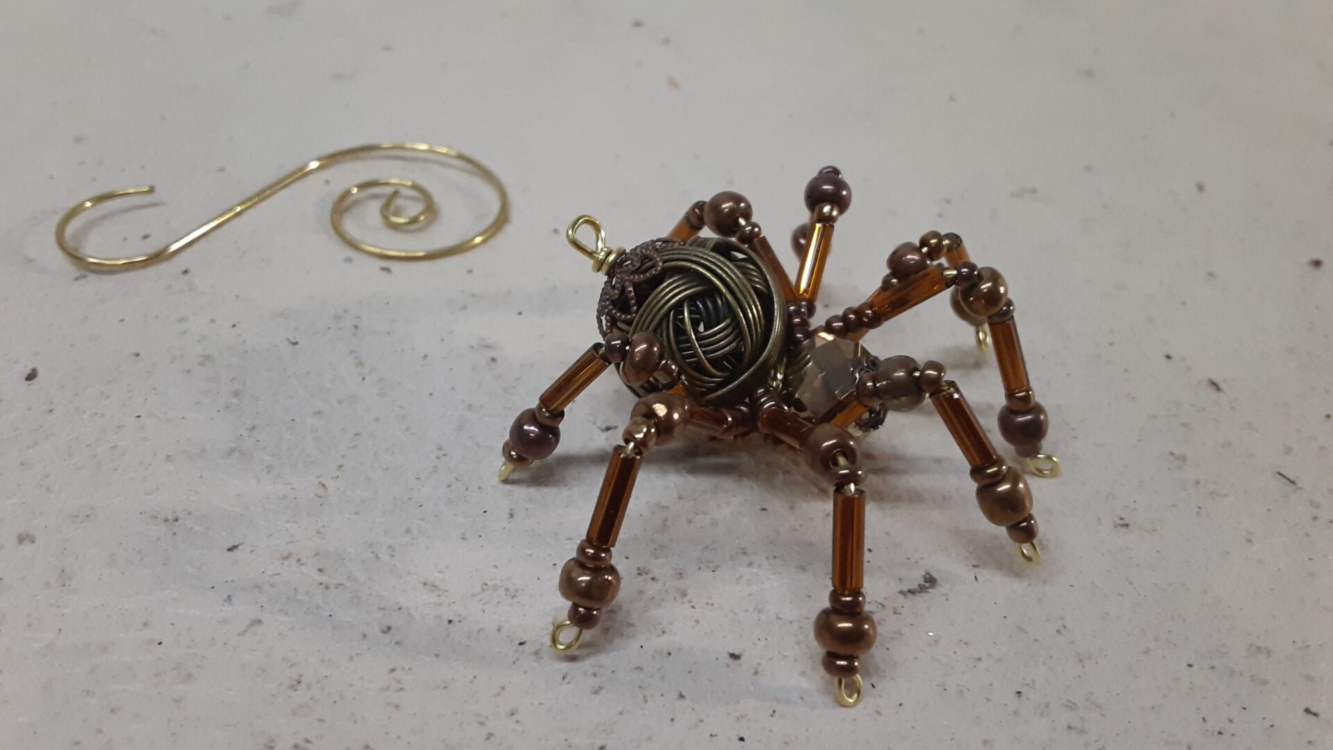 Small Brass Steampunk Metal Beaded Spider