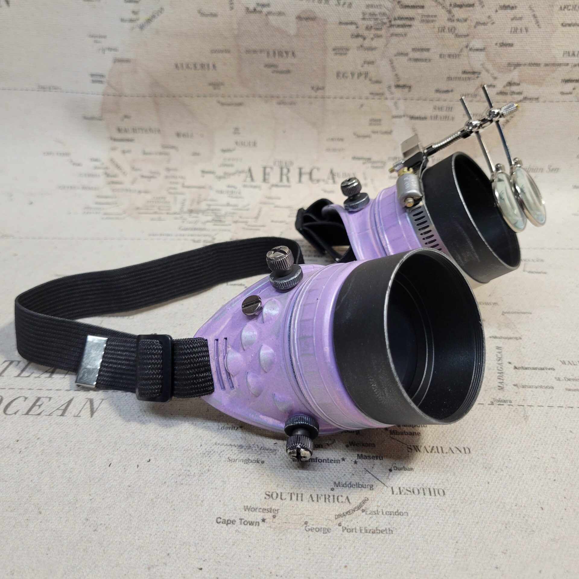 Steampunk Violet Engineer Goggles with Double Loupes
