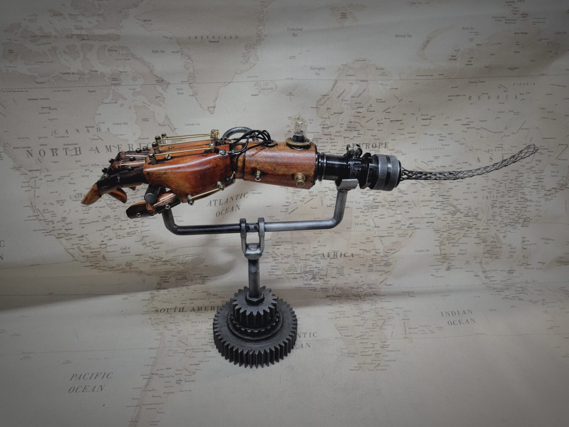 Steampunk Battle Damaged Robotic Wooden Android Hand Relic W/Table Top ...