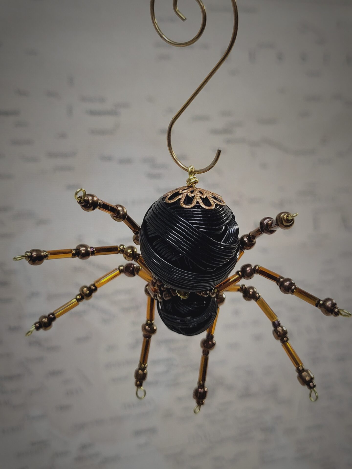 Steampunk Black Spun Metal Wire Beaded Spider w/Gears