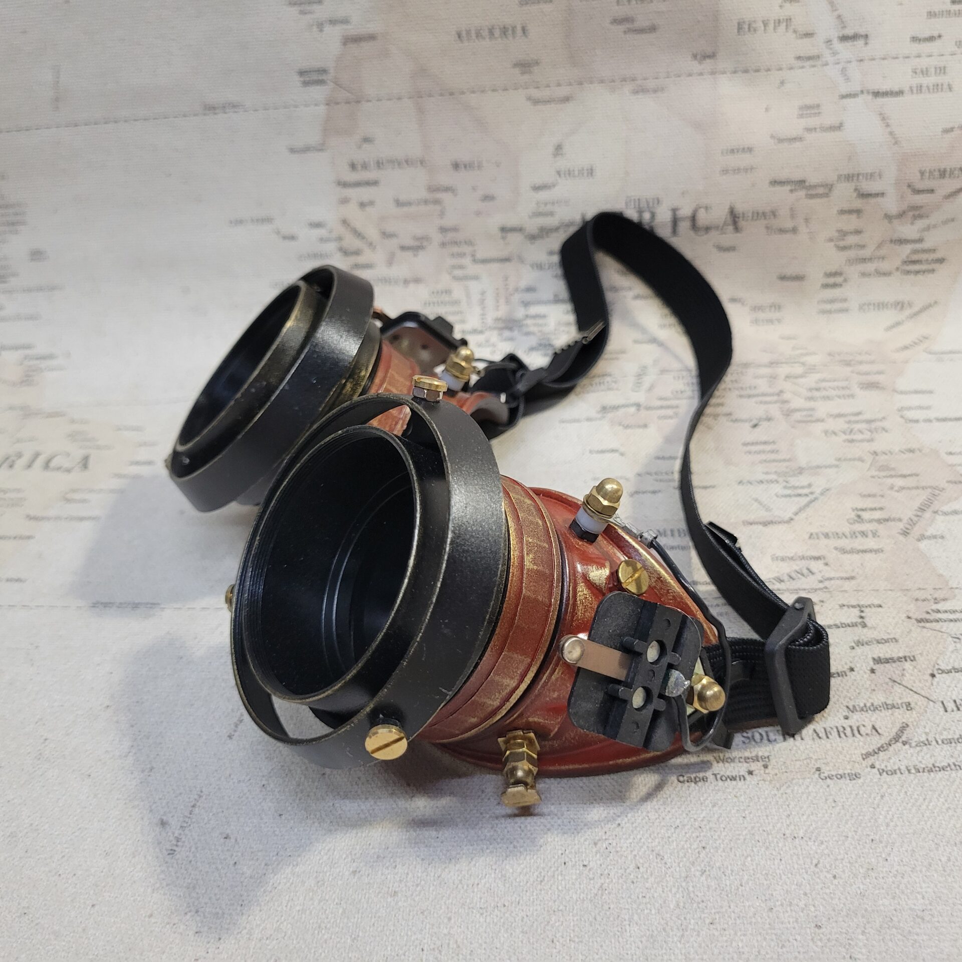 Steampunk Engineer Red/Gold Goggles With Double Aluminum Extension Rings